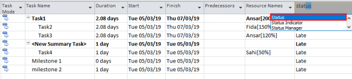 Task Board and Task Status in Microsoft Project