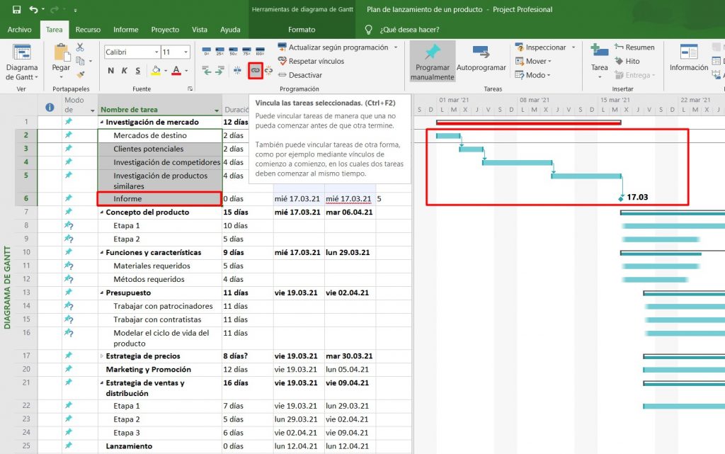 Cómo hacer un diagrama de Gantt en MS Project