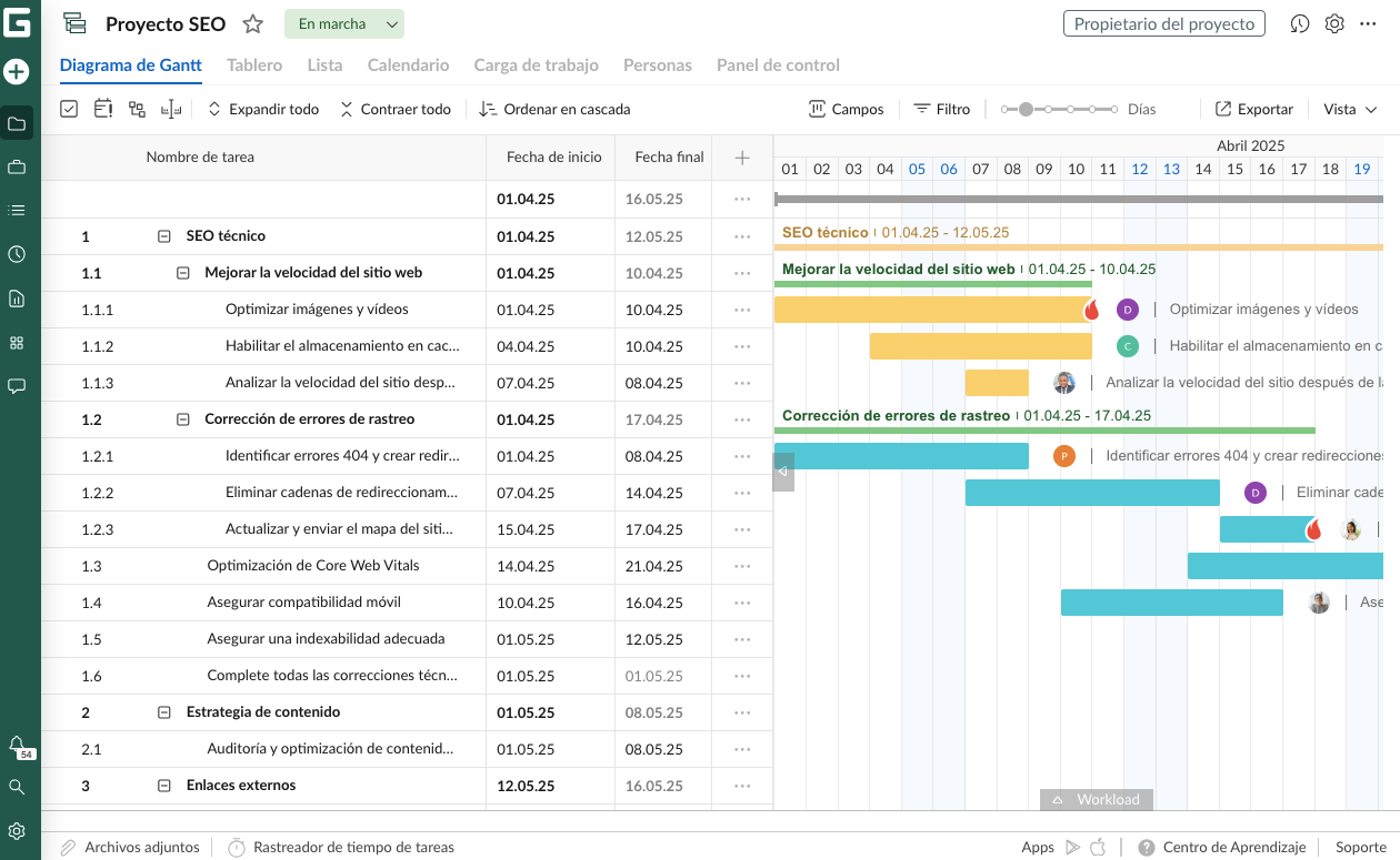 Hacer calendarización de actividades de un proyecto